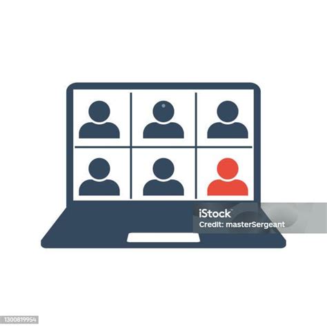 노트북 화면에 온라인 화상 회의 평면 벡터 바이 컬러 아이콘 거리가 먼에 대한 스톡 벡터 아트 및 기타 이미지 거리가 먼 계획 공부 Istock