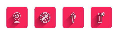 세트 라인 항의 횃불 불꽃 및 긴 그림자가 있는 후추 스프레이 빨간색 사각형 버튼입니다 벡터 Revolution에 대한 스톡 벡터 아트 및 기타 이미지 Istock