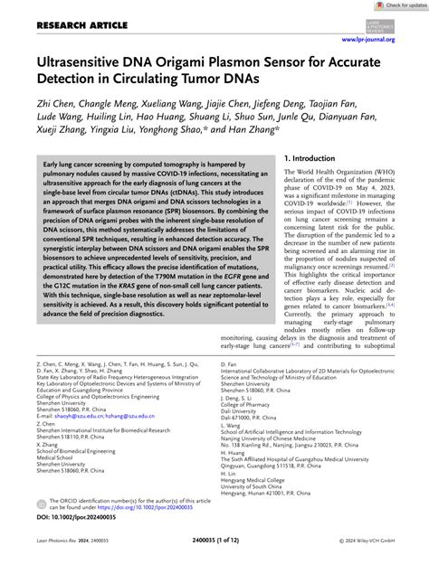 Pdf Ultrasensitive Dna Origami Plasmon Sensor For Accurate Detection In Circulating Tumor Dnas