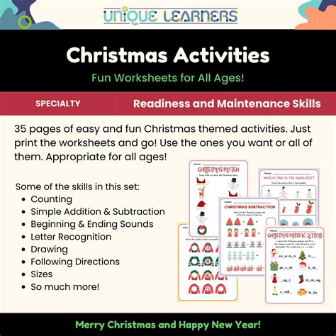 Christmas Activity Printables Unique Learners