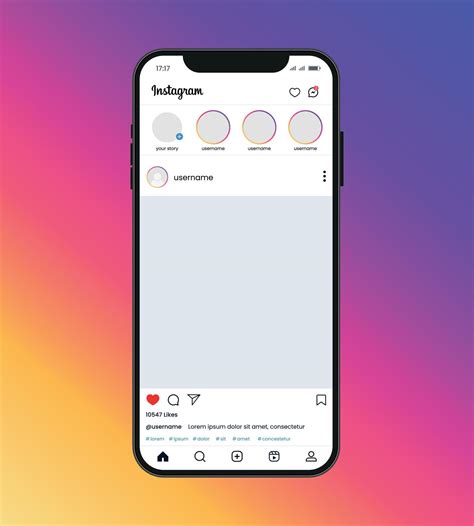 Instagram Home Page Interface With Smartphone Vector Post Mockup 21906756 Vector Art At Vecteezy