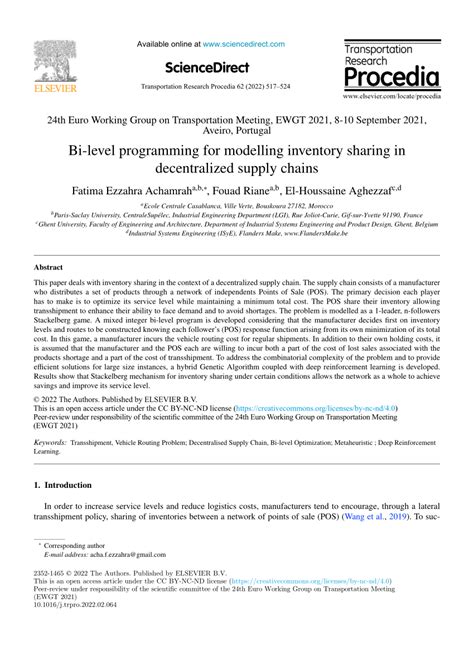 Pdf Bi Level Programming For Modeling Inventory Sharing In