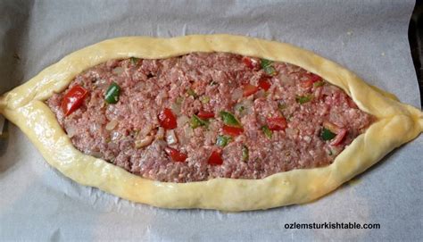 Kiymali Pide Turkish Flat Bread With Ground Meat And Vegetables Ozlems Turkish Tableozlems