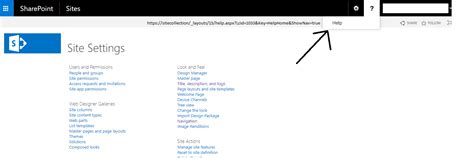 how to modify the link for help under in standard sharepoint page