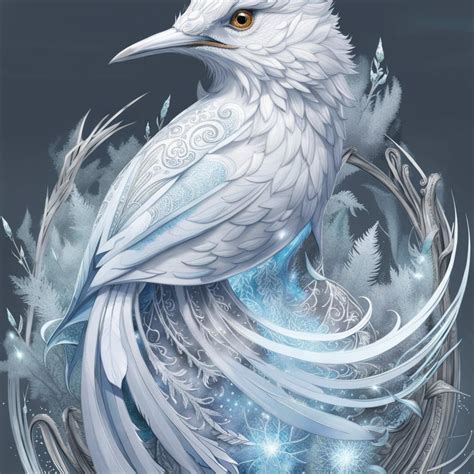 White And Silver Portrait Of A Magical Frost Bird Frost Aura Frosty