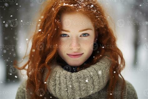 Ai Generated Portrait Of Beautiful Smiling Young Ginger Woman Standing
