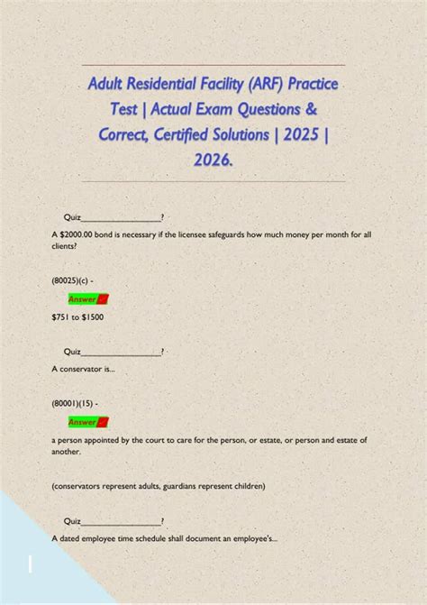 Adult Residential Facility Arf Practice Test Actual Exam Questions