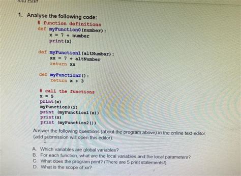 Solved Analyse The Following Code Function Definitions