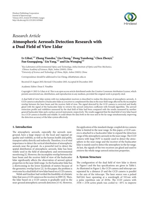 Pdf Atmospheric Aerosols Detection Research With A Dual Field Of View