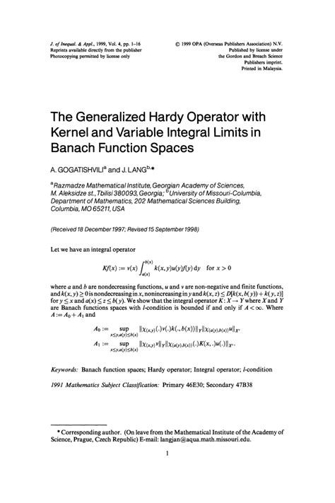 Pdf The Generalized Hardy Operator With Kernel And Variable Limits In