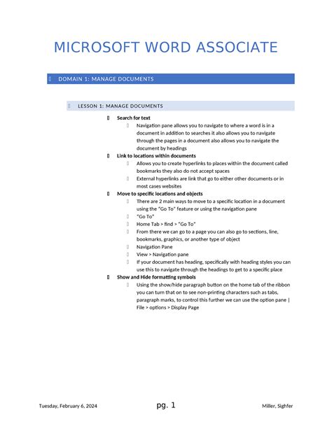 Microsoft Office Word Associate Microsoft Word Associate Domain 1