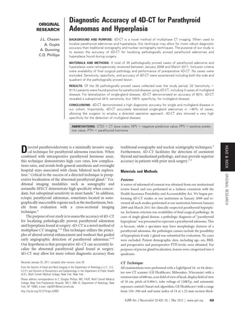 Diagnostic Accuracy Of 4d Ct For Parathyroid Adenomas And Hyperplasia