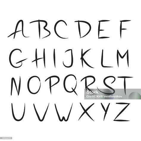 그런 지 일본 페인트 알파벳입니다 고민 최소한의 문자입니다 벡터 격리 된 페인트 브러시 글꼴입니다 디자인을 위한 브러시 스트로크 문자 가장자리에 대한 스톡 벡터 아트 및