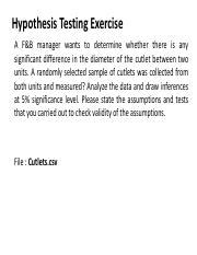 Hypothesis Testing Assignment Pdf Hypothesis Testing Exercise A F B Manager Wants To Determine