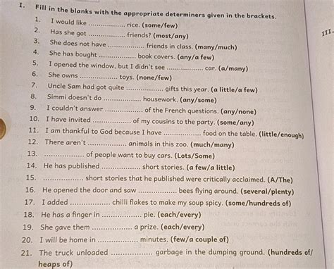 I Fill In The Blanks With The Appropriate Determiners Given In The Brack