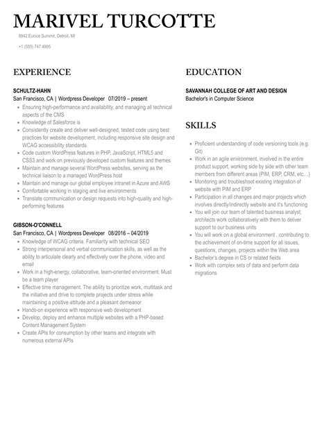 Wordpress Developer Resume Samples Velvet Jobs