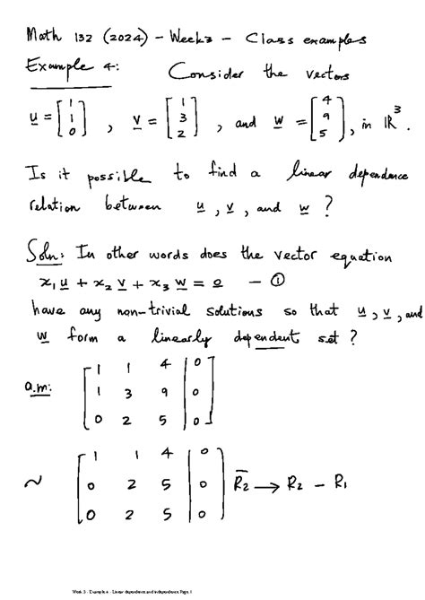 18 Week 3 Example 4 Linear Dependence And Independence Math132h1
