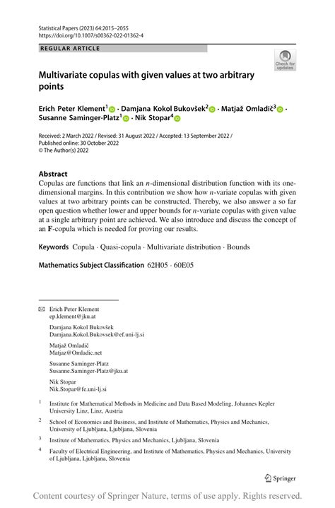 Pdf Multivariate Copulas With Given Values At Two Arbitrary Points