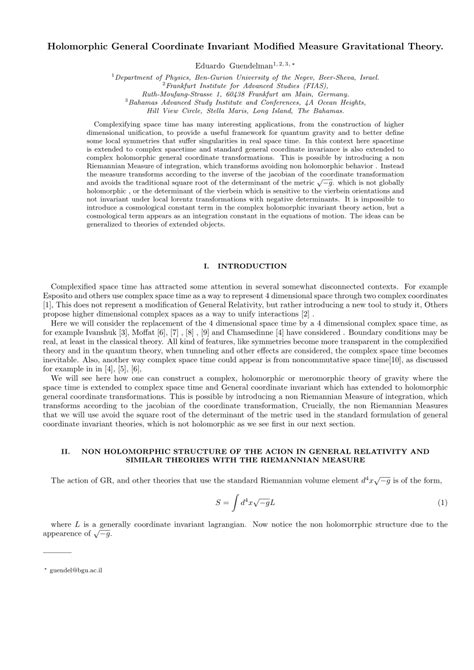 Pdf Holomorphic General Coordinate Invariant Modified Measure