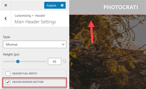 Main Header Settings