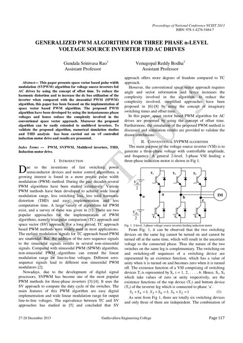 Pdf Generalized Pwm Algorithm For Three Phase N Level Voltage Source Inverter Fed Ac Drives