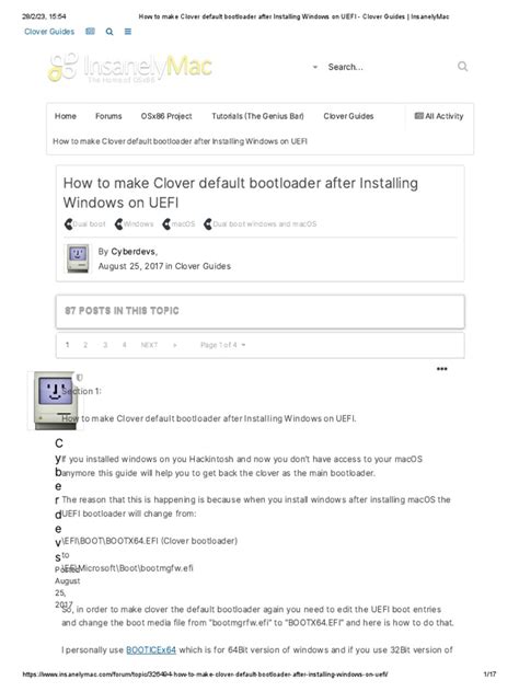 How To Make Clover Default Bootloader After Installing Windows On Uefi
