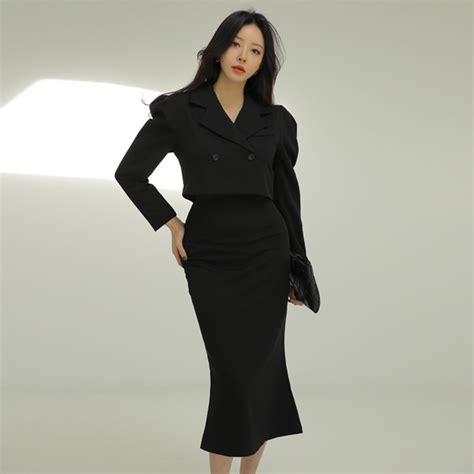 고퀄하객룩 퍼프숄더 크롭 자켓 머메이드 투피스 Set 2 Color 아이스크루