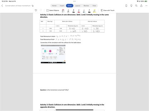 solved activity 2 elastic collisions in one dimension
