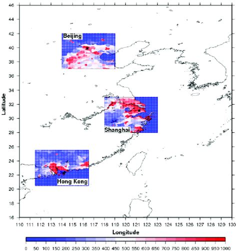 Regions Of 5 • ×5 • In Latitude And Longitude Around Beijing Shanghai Download Scientific