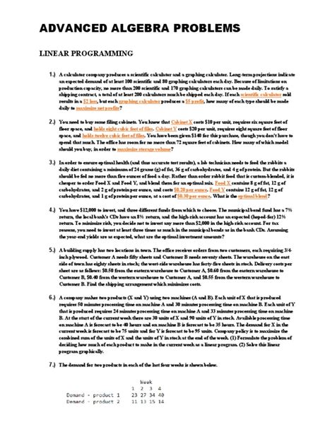Advanced Algebra Problems Linear Programming Descargar Gratis Pdf