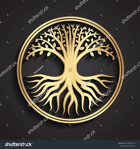 D Golden Elegant Tree Roots Circle Stock Vector Royalty Free Shutterstock