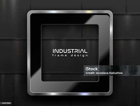 정사각형 광택 블랙과 브러시 금속 가장자리 프레임 용접 된 철판 배경에 광택있는 패스 파트 아웃이있는 실버 프레임 벡터 크롬 산업 기술 직사각형 테두리 사진 메시지 로고의