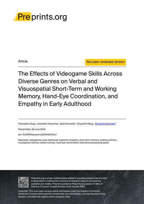 Pdf The Effects Of Videogame Skills Across Diverse Genres On Verbal And Visuospatial Short