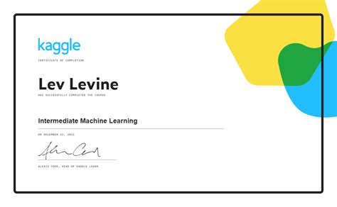 lev levine completed the intermediate machine learning course on kaggle
