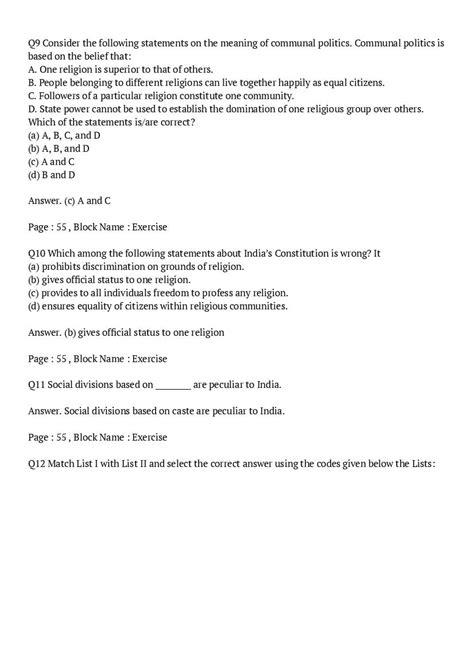 NCERT Solutions Class Civics Chapter Gender Religion And Caste Question Answer PDF