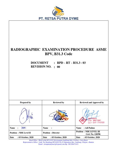 3 Rpd Rt B31 3 03 Radiographic Rev 00 Pdf Radiography Nondestructive Testing