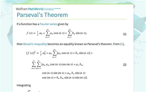 Parseval S Theorem From Wolfram Mathworld