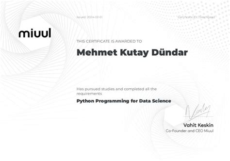 🚀python Programming For Data Science Sertifikasını Tamamladım Mehmet Kutay Dündar