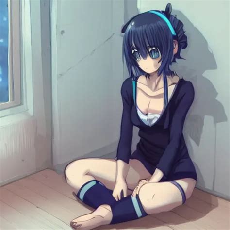 Anime Girl Sitting In Bedroom Stable Diffusion