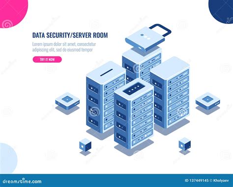 server room cabinet data center and database isometric icon server