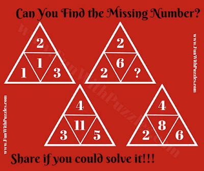 Picture Math Triangle Puzzle Find The Missing Number Math Riddles Math Logic Puzzles Maths