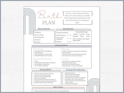 Editable Birth Plan Template Printable Birthing Plan Labour And Delivery Preferences Template