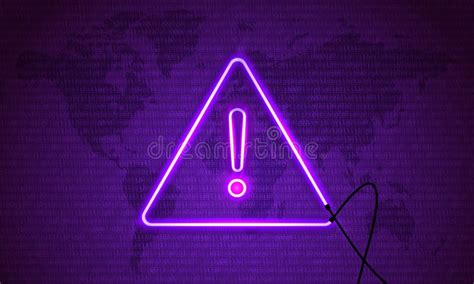 attention danger hacking neon symbol on map purple background