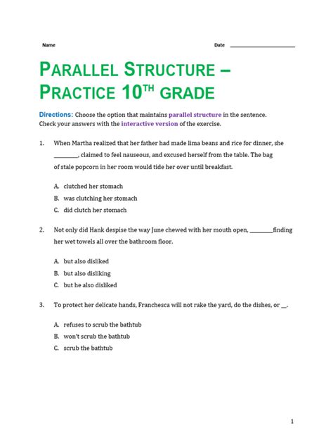 Parallel Structure Practice Pdf