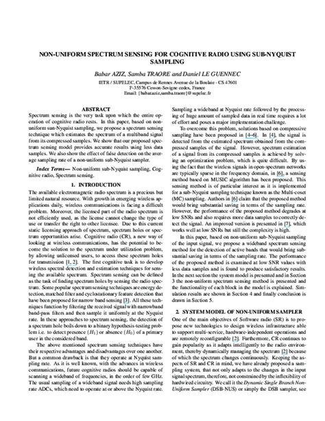 pdf non uniform spectrum sensing for cognitive radio using sub nyquist sampling babar aziz