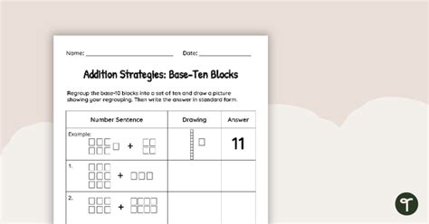 Addition Strategies Base Ten Blocks Worksheet Teach Starter