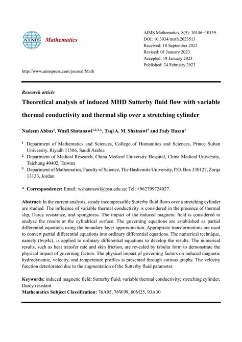 Pdf Theoretical Analysis Of Induced Mhd Sutterby Fluid Flow With Variable Thermal Conductivity
