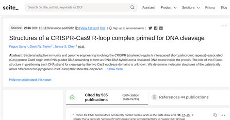 Citation Report Structures Of A Crispr Cas9 R Loop Complex Primed For