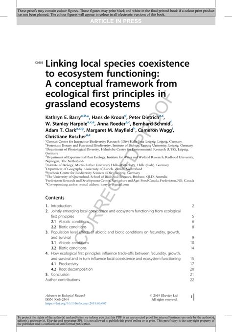 Pdf Linking Local Species Coexistence To Ecosystem Functioning A Conceptual Framework From