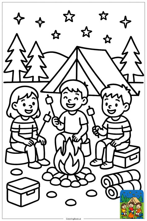아이들을 위한 캠핑 색칠 페이지
